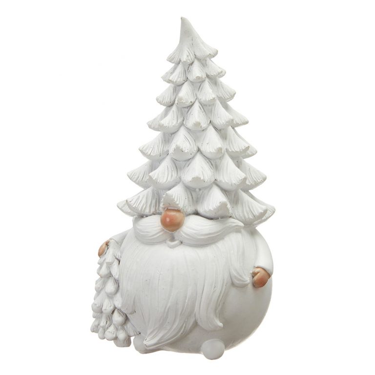Tomte med gran vit H 18 cm - Lilla Lager