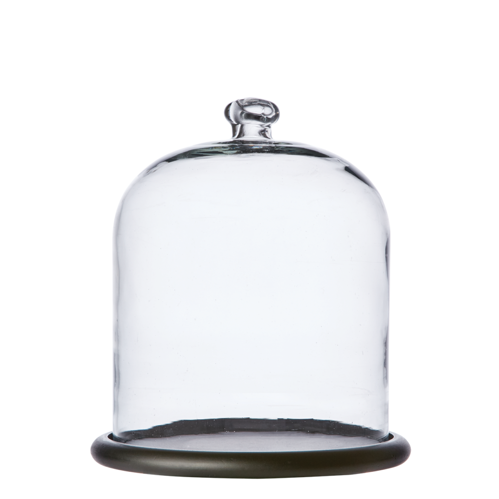 Glaskupa med svart träfat H 23 cm - Lilla Lager